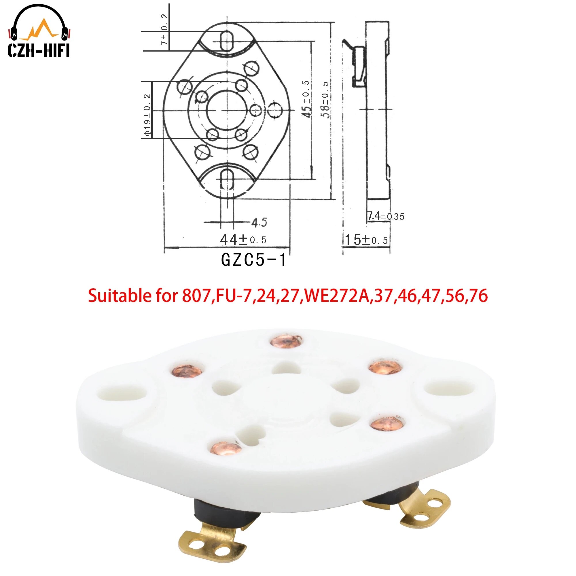 Керамический цоколь GZC5-1, 5-контактный, Gold Plated