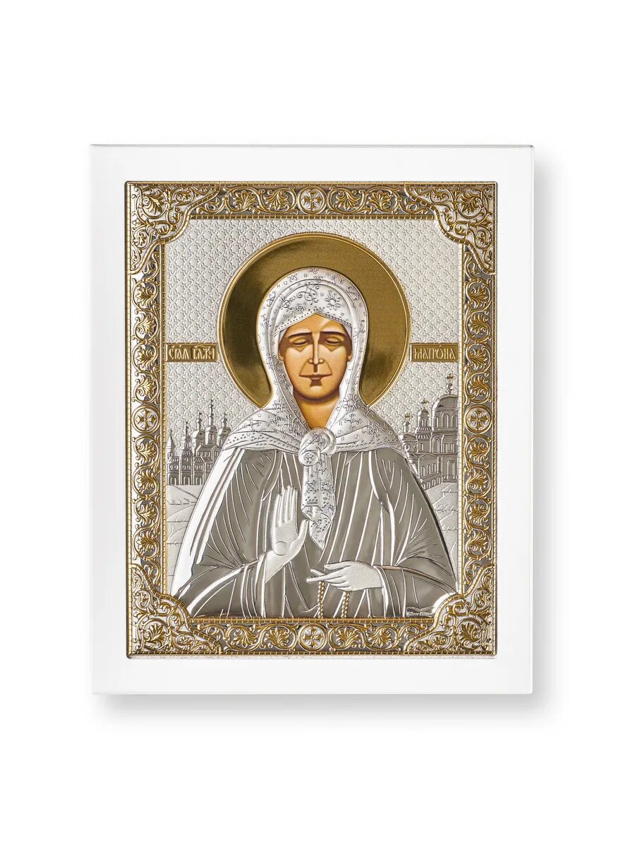 Икона серебряная, греческая Матрона 150х190мм.