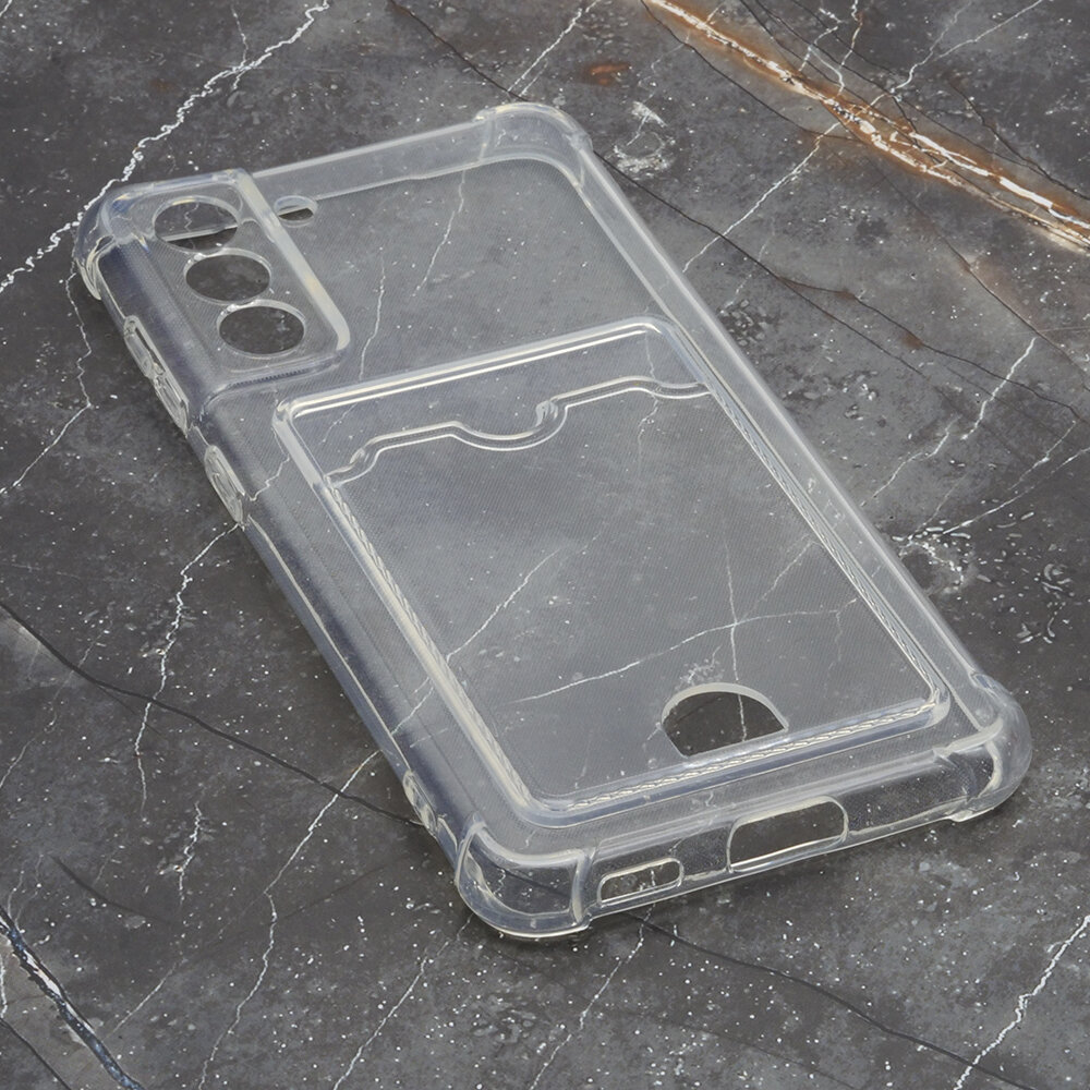 Силиконовый чехол с карманом для карт Samsung S21FE, С углами, прозрачный