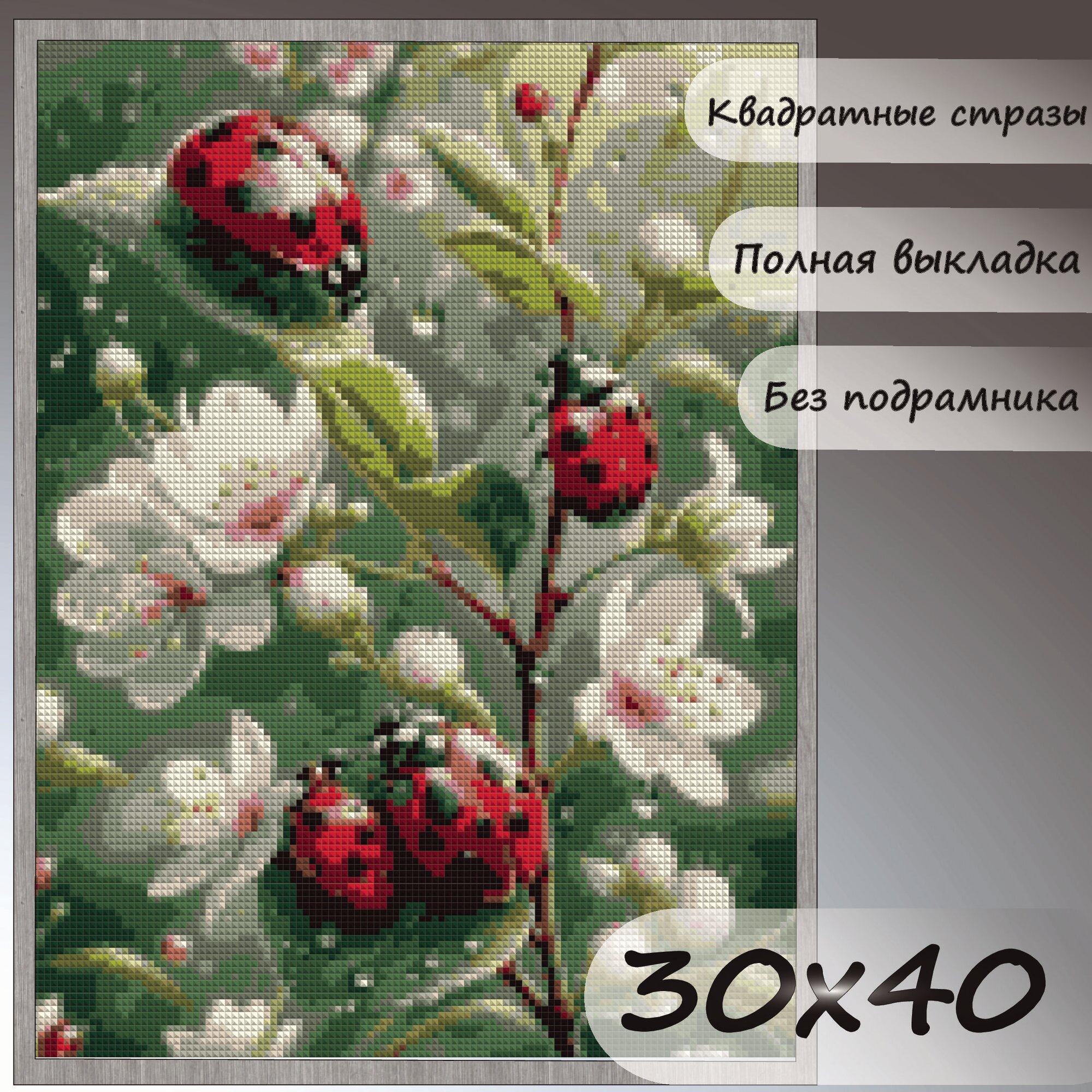 Алмазная мозаика D.Art "Божьи коровки" 30x40 см, 19 цветов