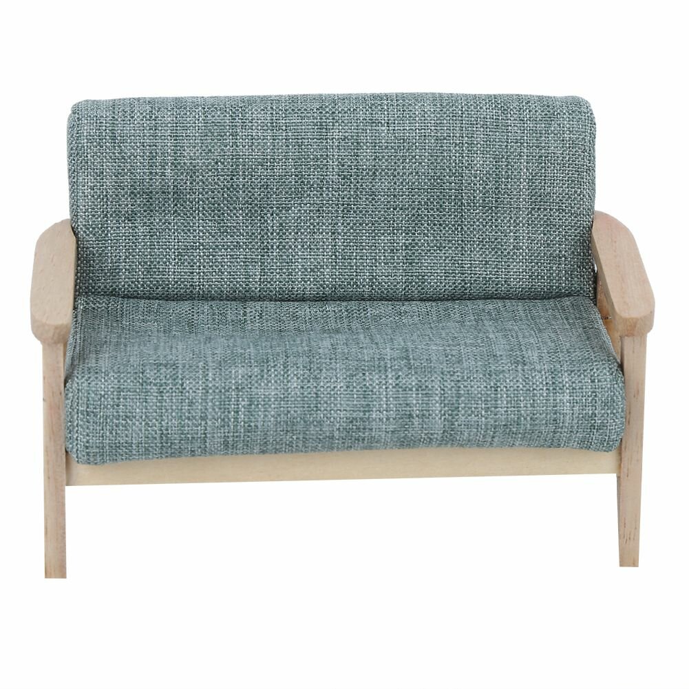 1:12 японское миниатюрное деревянное кресло, мебель для кукольного домика, миниатюрная игрушечная модель, зеленый тканевый диван