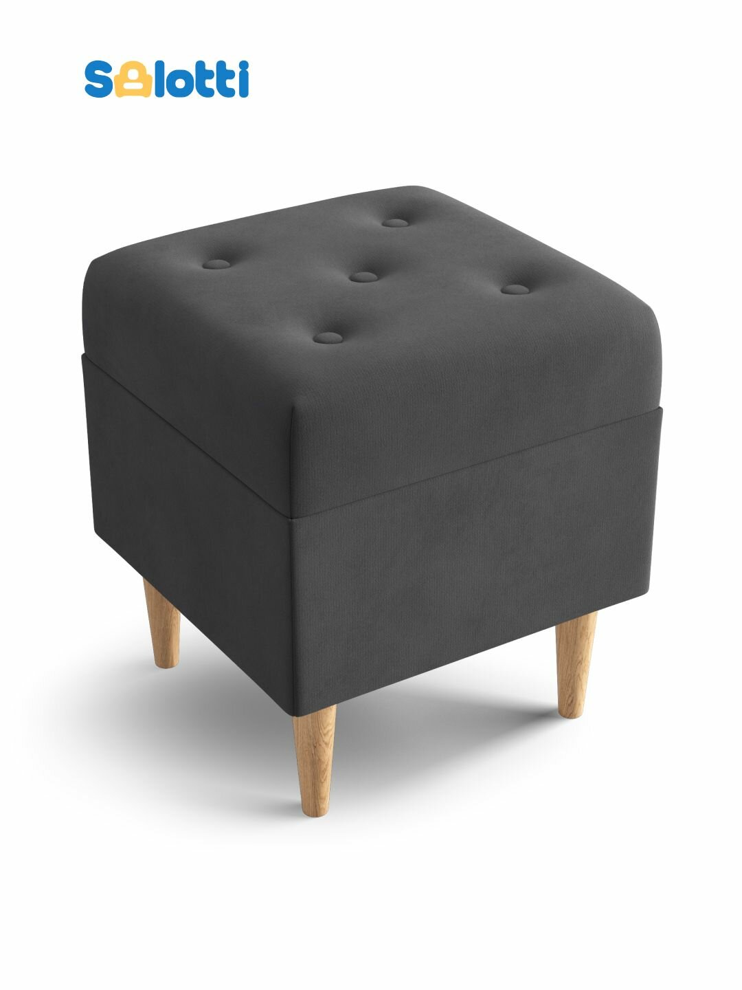 Пуфик Salotti Томми, ножки светлые, велюр, ткань Тако, темно-серый
