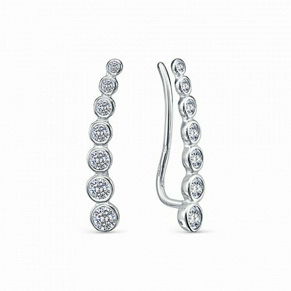 Серьги каффы, серебро, 925 проба, родирование, фианит