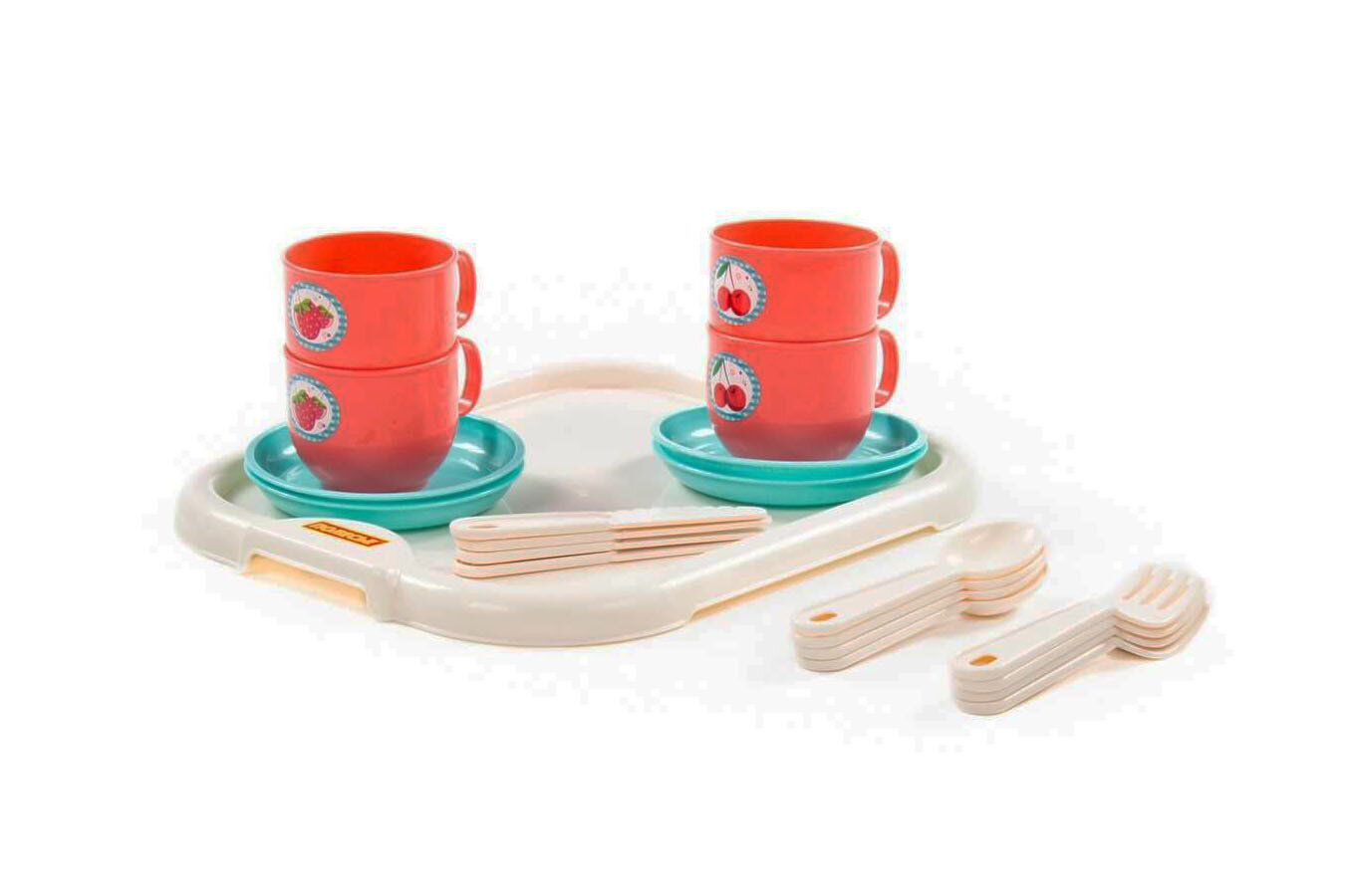 Набор детской посуды Полесье Минутка, с подносом на 4 персоны (V3) (21 элемент) в сеточке (80516)