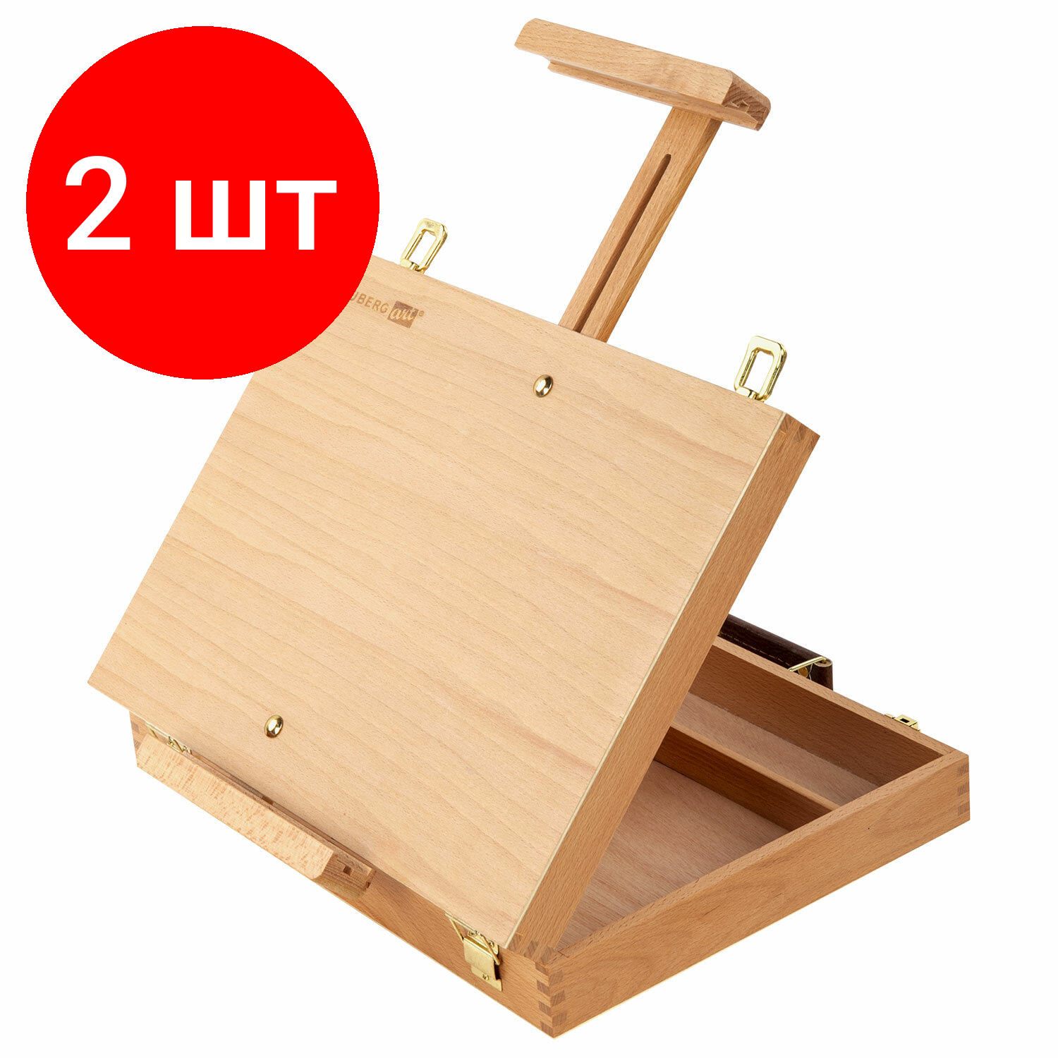 Комплект 2 шт, Этюдник-мольберт из бука настольный с ящиком, 38х28х55см, высота холста до 45см, BRAUBERG, 192250