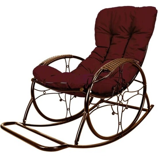 Кресло-качалка Овал люкс M-group коричневое, бордовая подушка