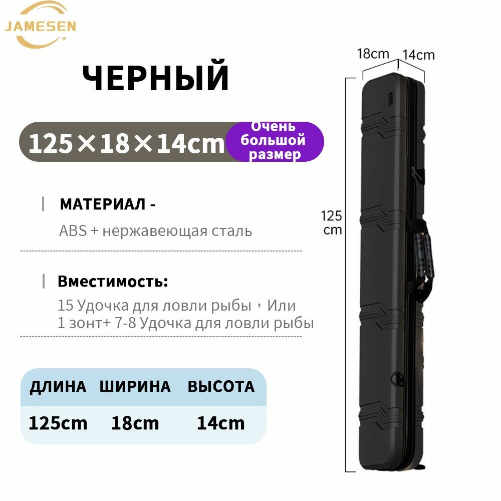 JAMESEN Портативная рыболовная сумка, противоударный чехол для удочки, катушка, сумка, Жесткий чехол для хранения удочек, спиннингов, удилищ 125 x18 x 14 см