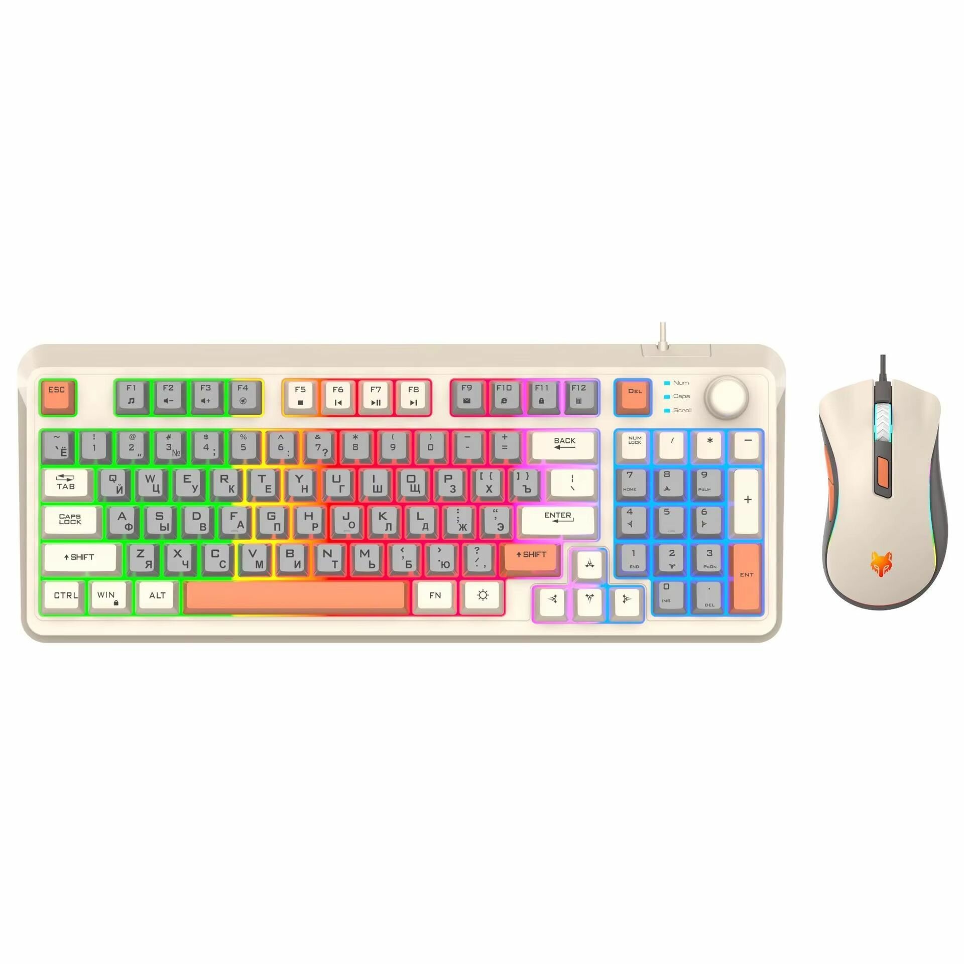 XUNFOX K820 Комплект игровая мышь + клавиатура проводная / набор для геймера, Русская раскладка, серый