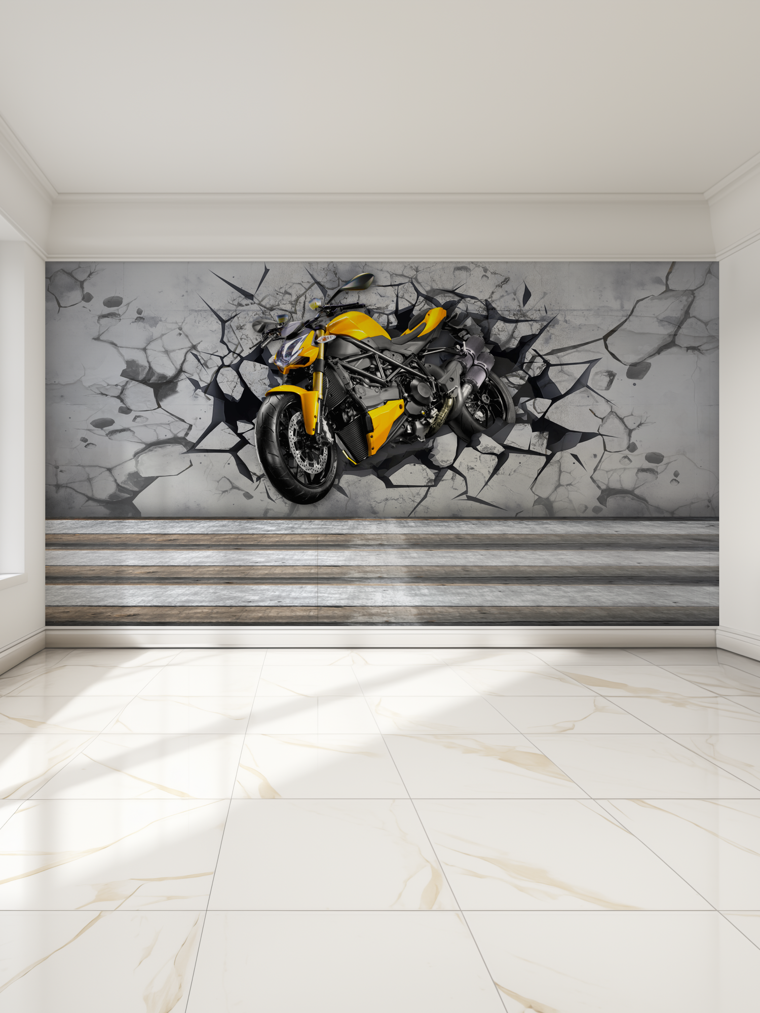 Фотообои 3д на стену "Мотоцикл", флизелиновые 500х280 см на кухню, спальню, зал, в детскую