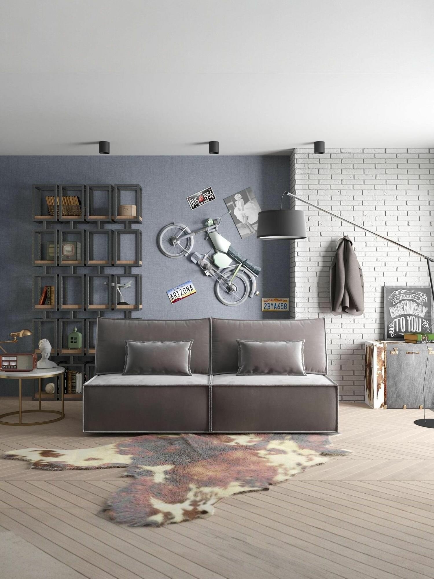 Прямой диван Manons Maison Hygge Short, раскладной механизм Еврокнижка (Тик-так), Велюр капучино, 200х100х86 см