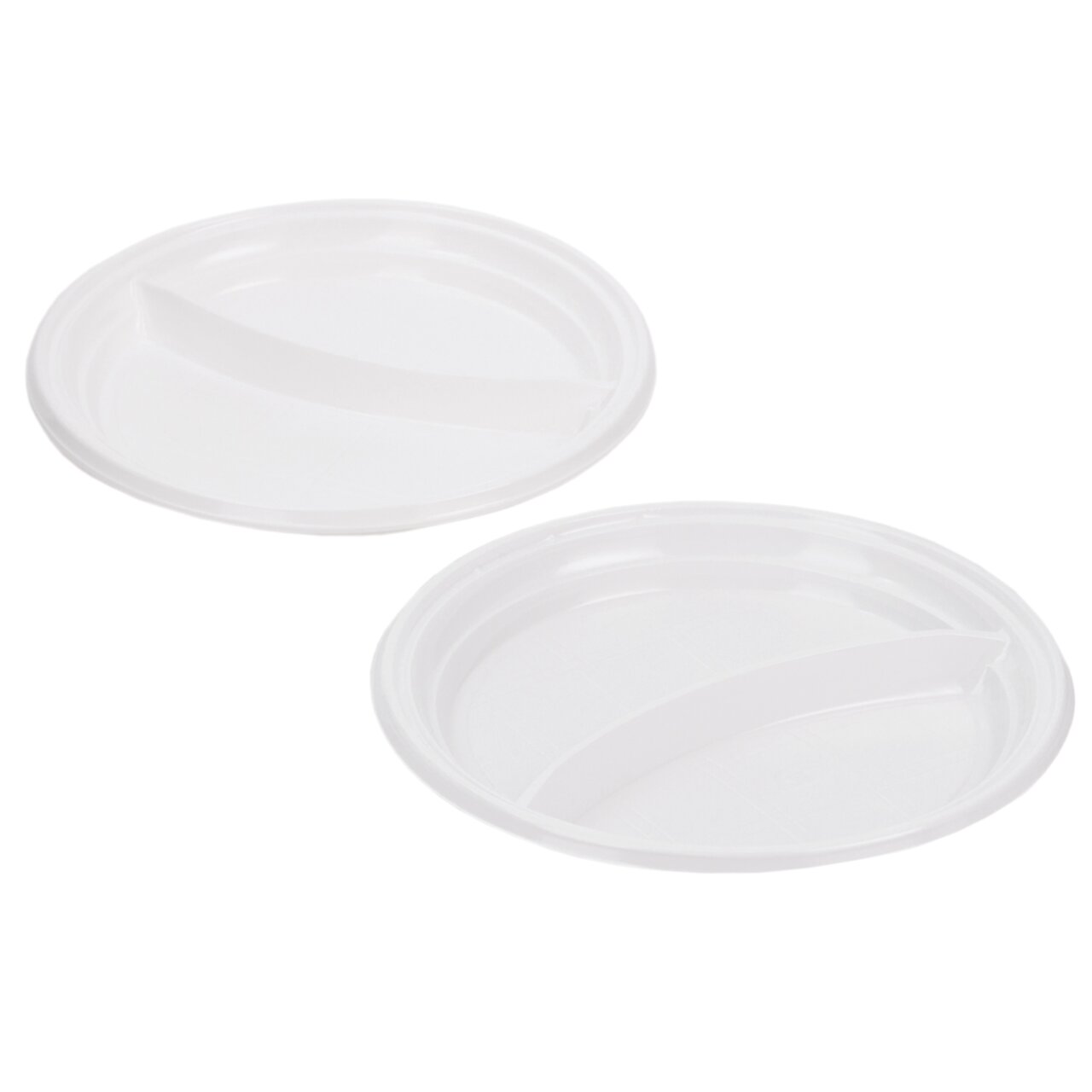 Одноразовые тарелки двухсекционные, набор 6 шт, диаметр 22 см, пластик для дома