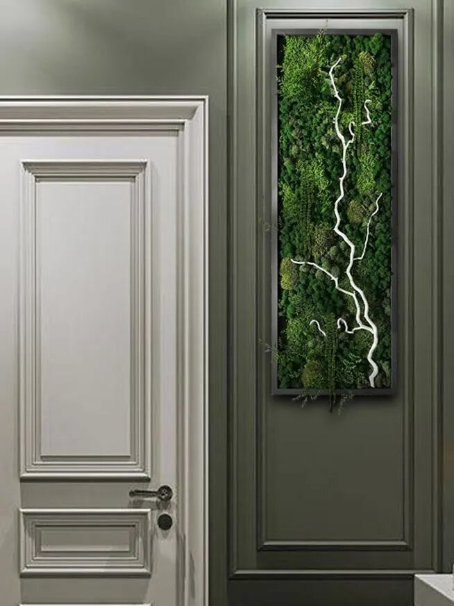 Картина из мха "Белая березка", Вертикальная, 117*40 см. Дом Мха - MossArt.