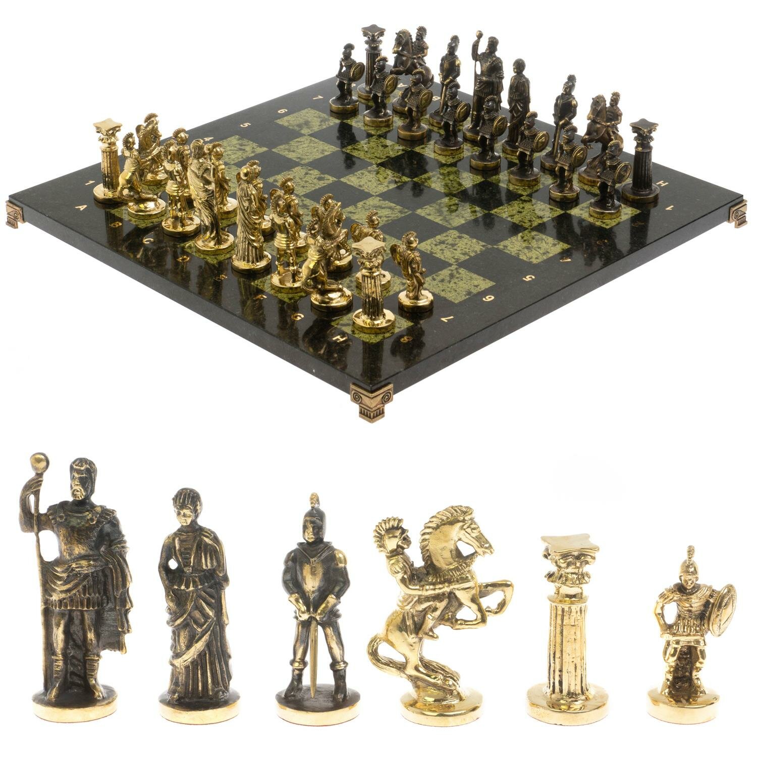 Шахматы "Римские" из бронзы и змеевика 44х44 см 129658