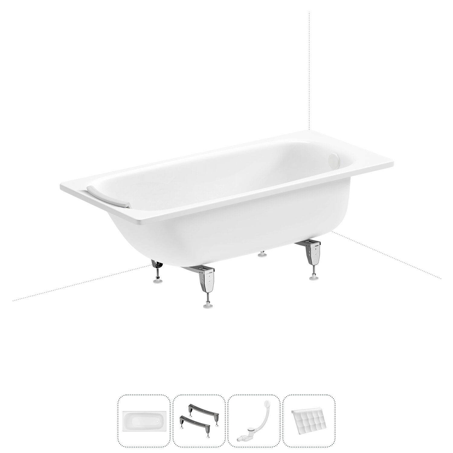 Стальная ванна 150х70 Sanitana BLB Universal 20220690R в наборе 4 в 1: металлическая ванна 150 х 70 см с шумоизоляцией, ножки, слив-перелив, подголовник