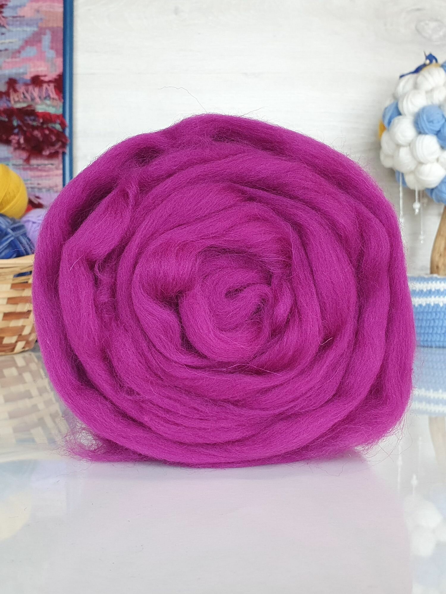 Пряжа шерстяная Полутонкая шерсть (для валяния), цикламен - 40, 100% шерсть п/т, 1 моток, 100 г, м.