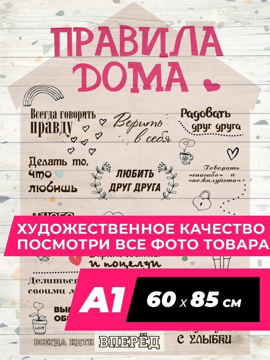 Постер Правила дома на стену размер A1, матовая фотобумага премиум качества