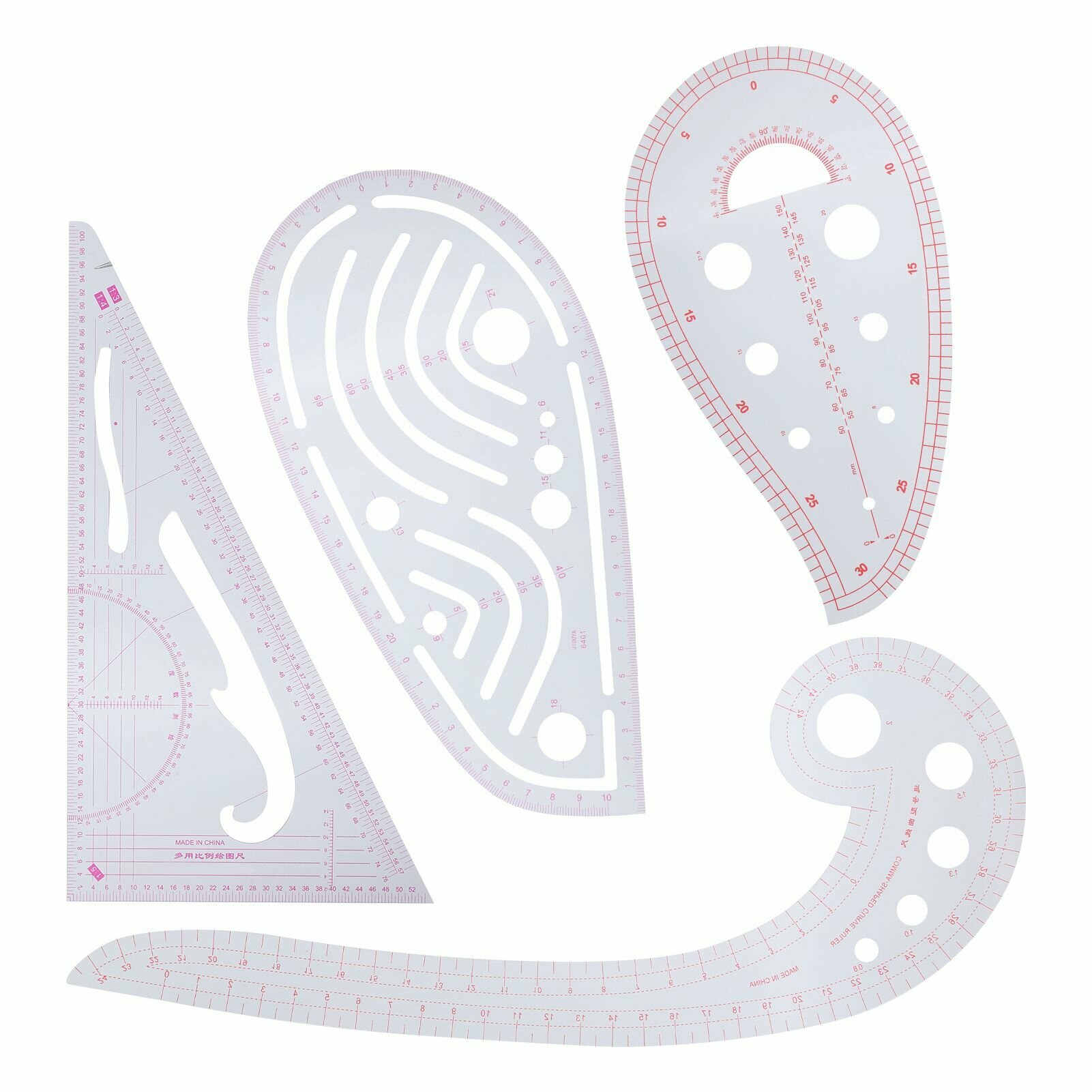 Набор измерительных линеек для одежды, 4 предмета, кривая, клетка