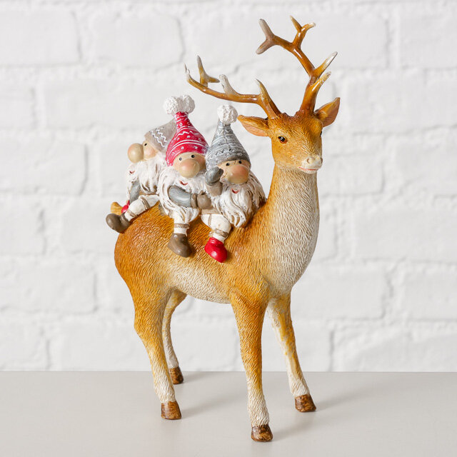 Декоративная фигурка Олень Торнейд с гномами 16 см, Boltze, 2051236-2
