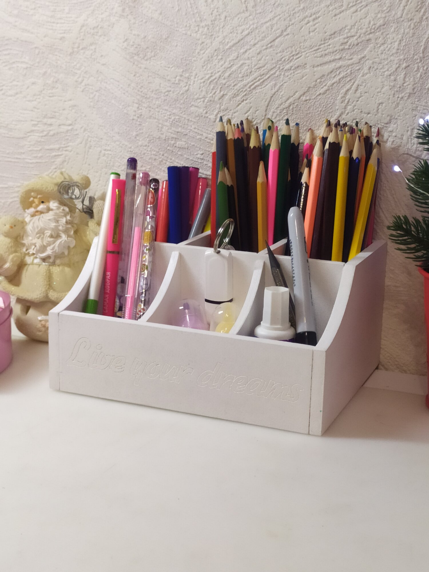 Органайзер для канцелярии, карандашница, деревянный, белый