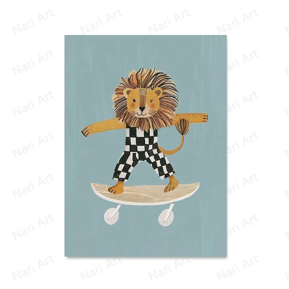 Печать на холсте Funny Animals Rabbit Dog Cat Skateboard ZLH281, 30x40cm Unframed