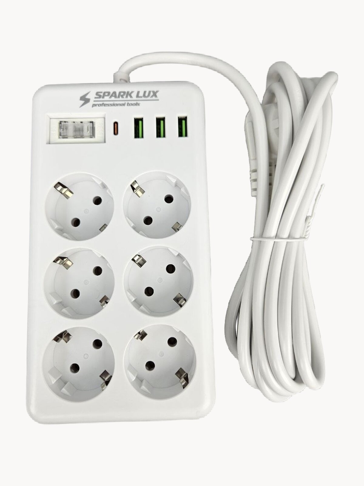 Сетевой фильтр с USB-удлинителем и Type-C, 6 розетки, 5 метра, 2500 Ватт