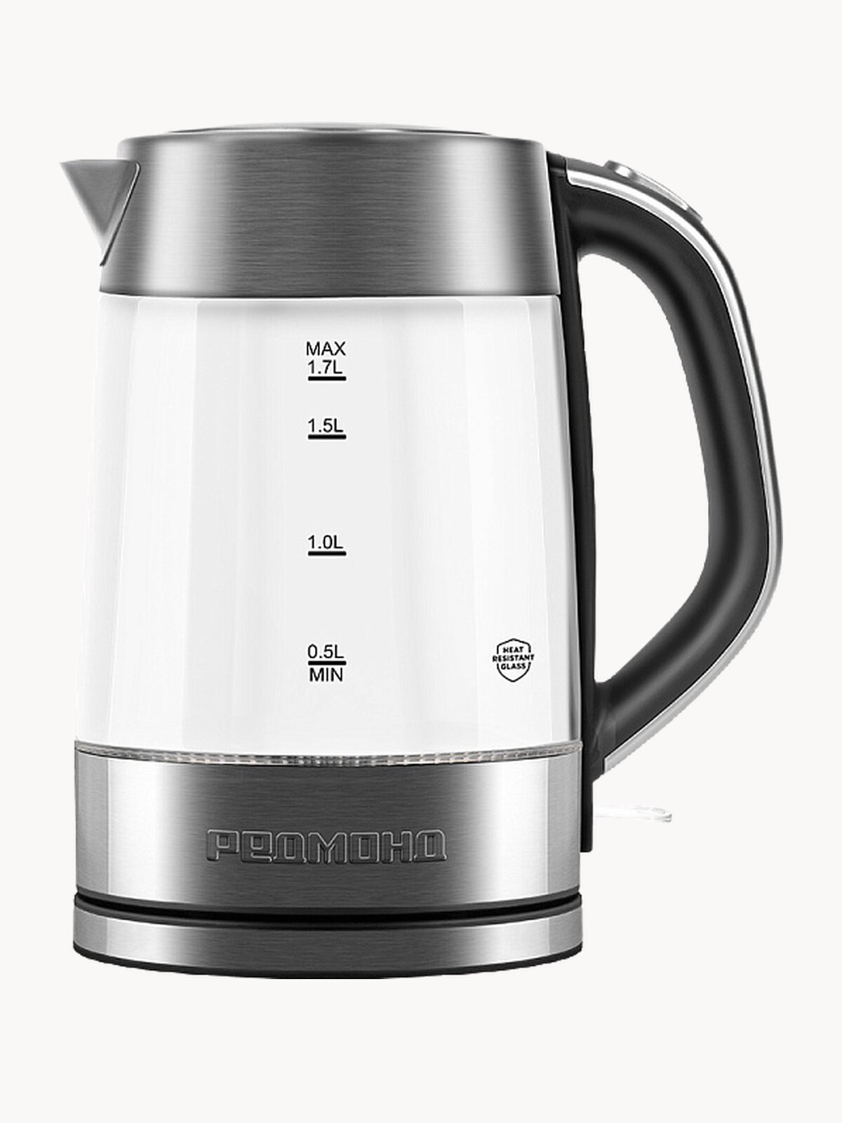 Электрический стеклянный чайник редмонд KG256, 1,7 л, LED-подсветка, съемный фильтр, термостойкий, вращение 360, 2200 Вт