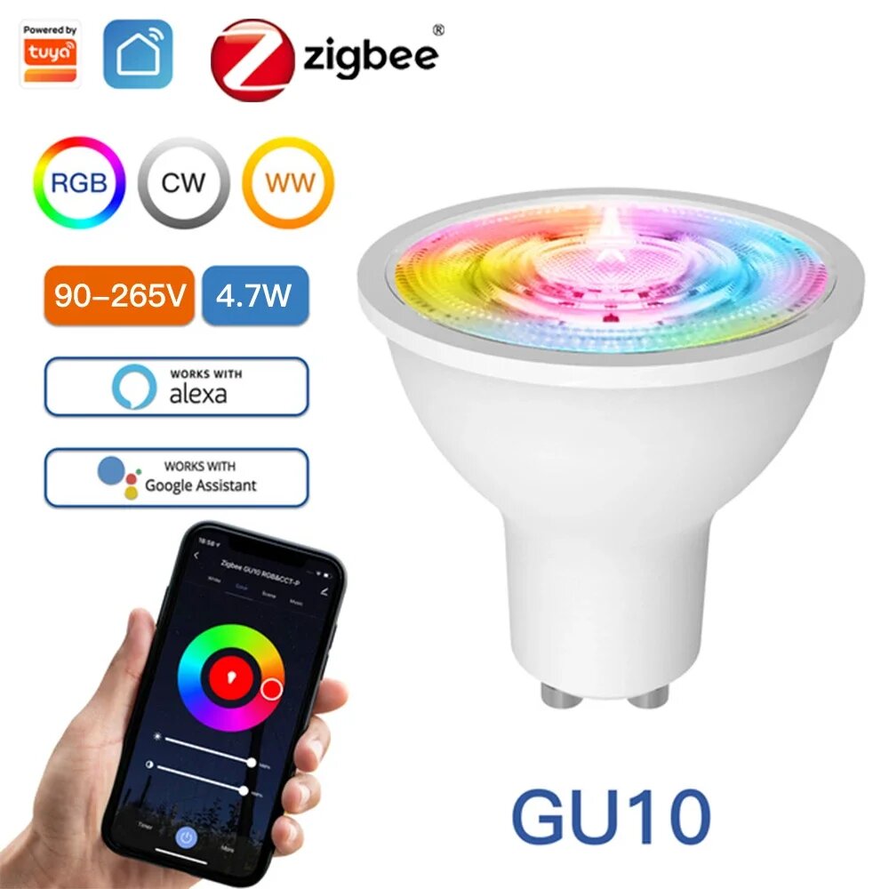 MOES ZigBee GU10 RGB C+W Лампа 4.7W, 2 шт.