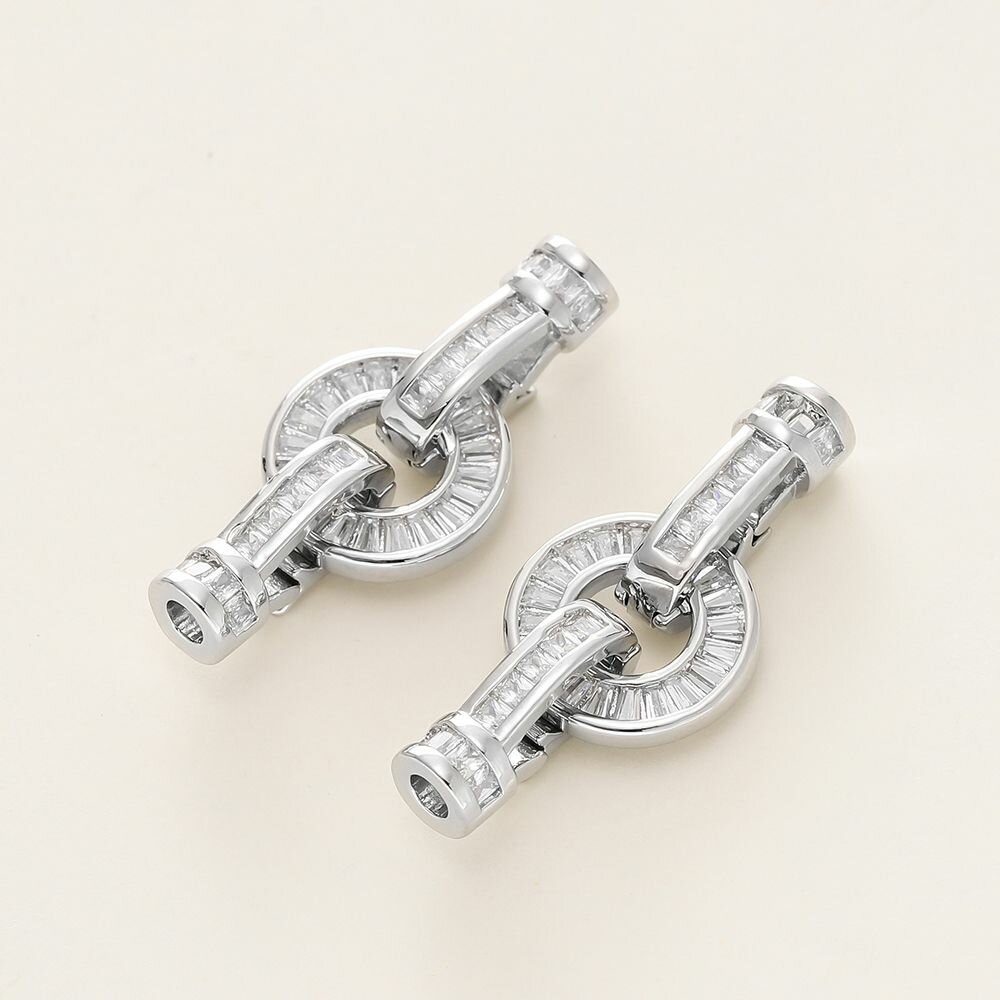 Застёжка-карабин для браслета и бус круглая, родиевое покрытие, стиль 02, фурнитура для бижутерии своими руками, надежная защёлка из меди