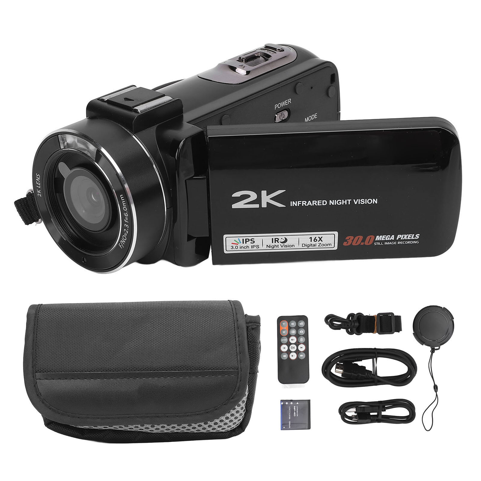 2K Video Camera 16x цифровой Zoom Digital Camera Recorder с 3 -дюймовым экраном поворота IPS Пульт дистанционного управления для путешествий