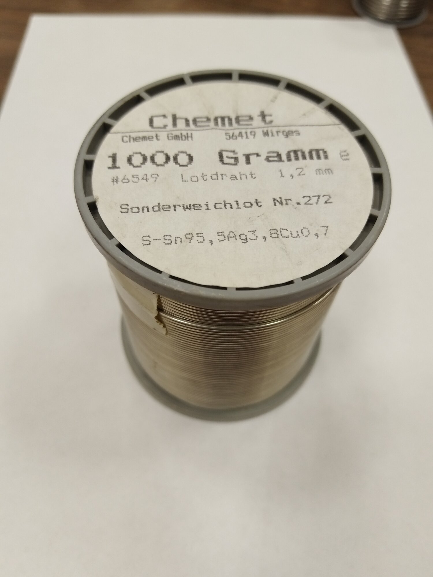 Припой мягкий 272, диаметр 1,2 мм, на катушках по 1кг, S-Sn95,5Ag3,8 Cu0,7