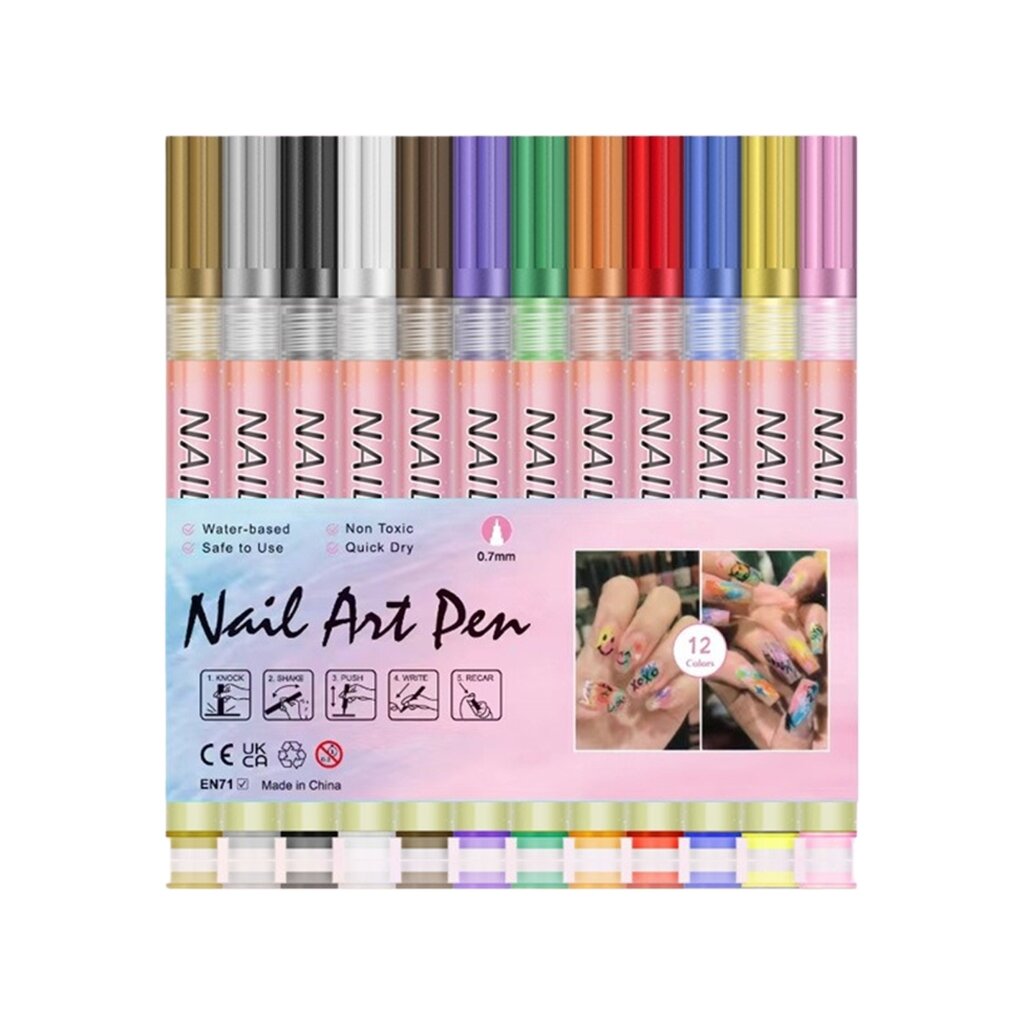 Ручки Для Рисования Ногтей, 12 Цветов, Быстросохнущие Водонепроницаемые Маркеры для Ногтей, Гелевая Подводка для Рисования Ногтей и Инструменты Для Домашнего Салона Дизайна Ногтей