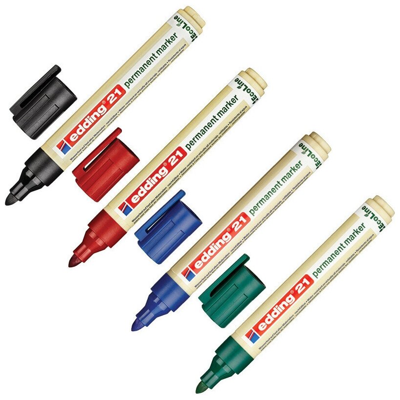 Набор маркеров перманентных Edding Eco E-21/4S (толщина линии 1.5-3 мм, 4 шт в уп) 204296