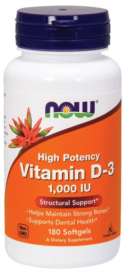 NOW Vitamin D-3 1000 IU, 180 капс.
