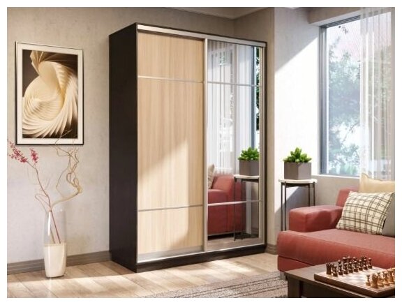 Шкаф купе для одежды Сакура 2, МФ-Купе, размер 160х60х240, платье/белье, цвет венге/ясень шимо светлый