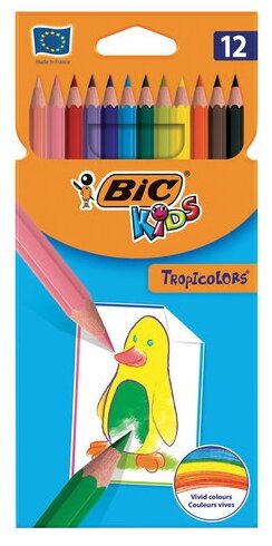 Карандаши цветные BIC "Tropicolors", 12 цветов, пластиковые, заточенные, европодвес, 8325666
