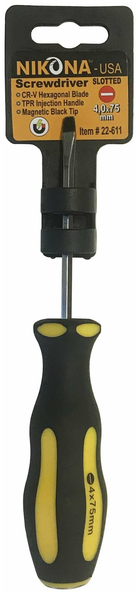 Отвертка плоская шлицевая "NIKONA", Cr-V, SL5, 4x75 мм шестигранная 22-611