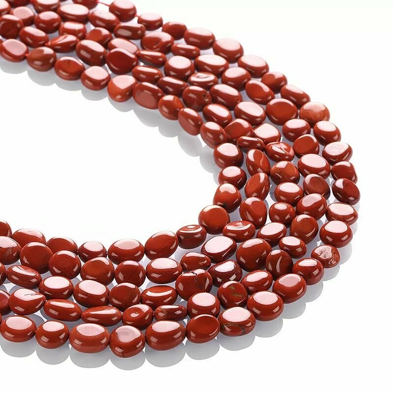 Яшма красная, бусины для рукоделия, галтовка 6-8 мм, на нитке от 45 шт