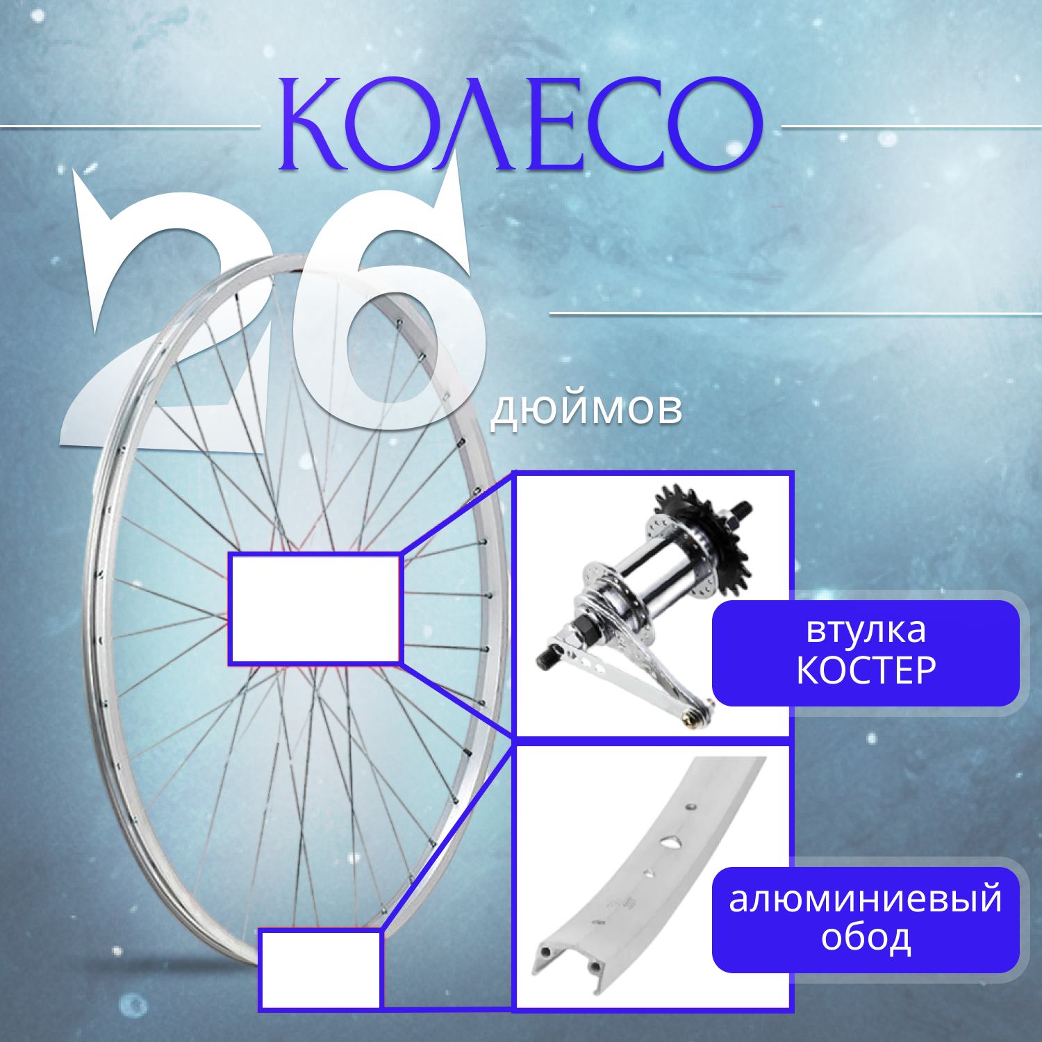 Колесо 26" алюминиевый обод втулка Coster