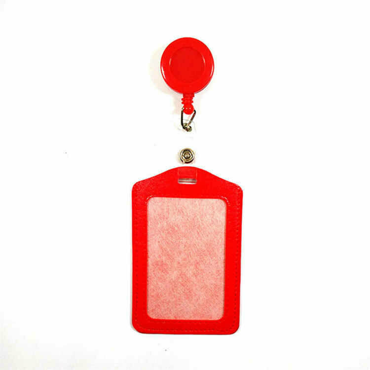 Бейдж - визитница с рулеткой - ретрактором, (красный)