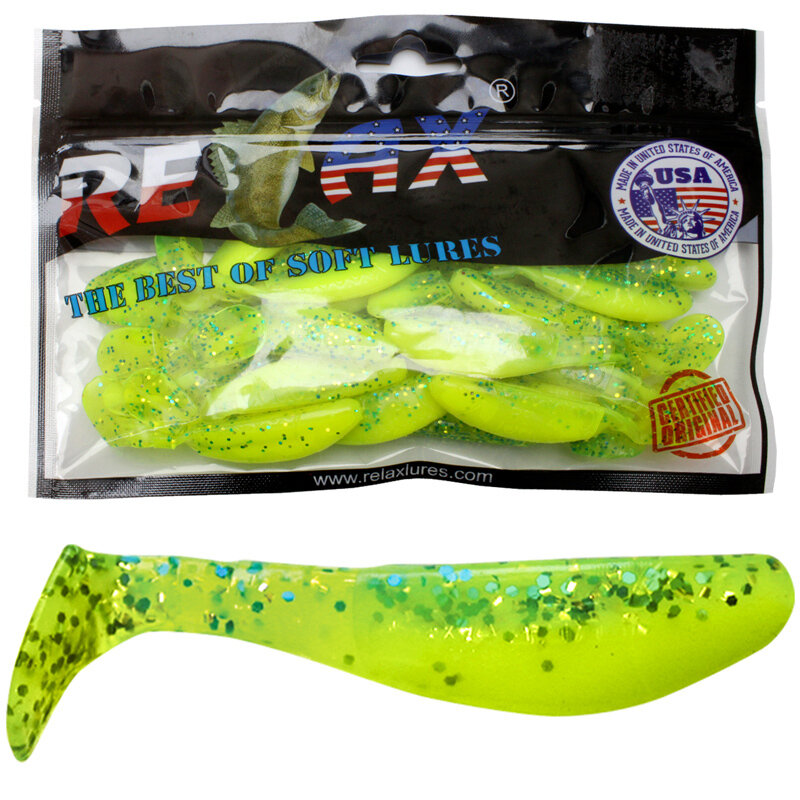 Мягкая силиконовая приманка риппер RELAX KOPYTO LAMINAT 2,5 (6,2cm) цвет L116 (Silk, Chartreuse-gold, Blue Glitter) 1 уп. по 10 шт.