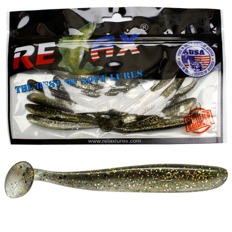 Мягкая силиконовая приманка риппер RELAX BASS 3 7,5cm 4,9g цвет L586 (Clear-silver, Smoke-black, Orange, Gold) 1 уп. по 10 шт.