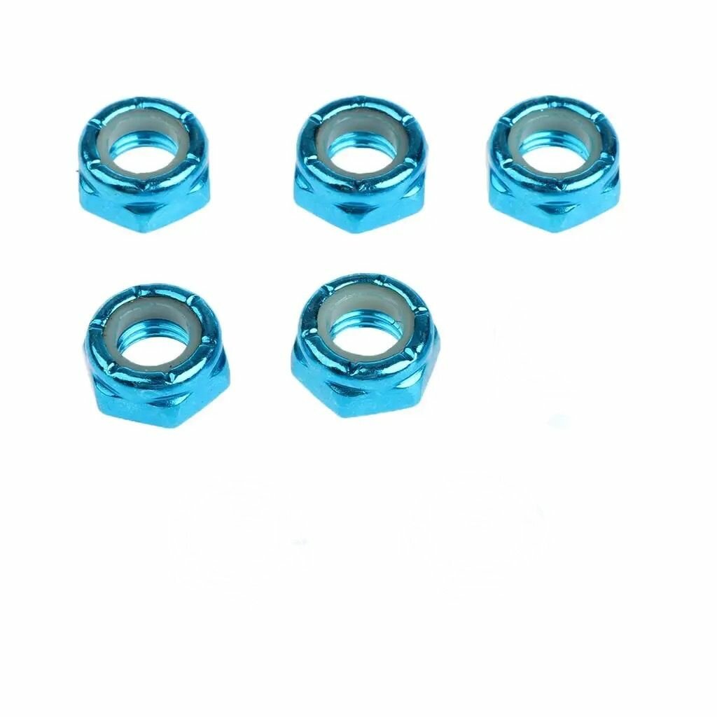 Гайки на ось голубые (4 штуки + 1 в подарок) для скейтборда, лонгборда, круизера, пенни борда, самоката