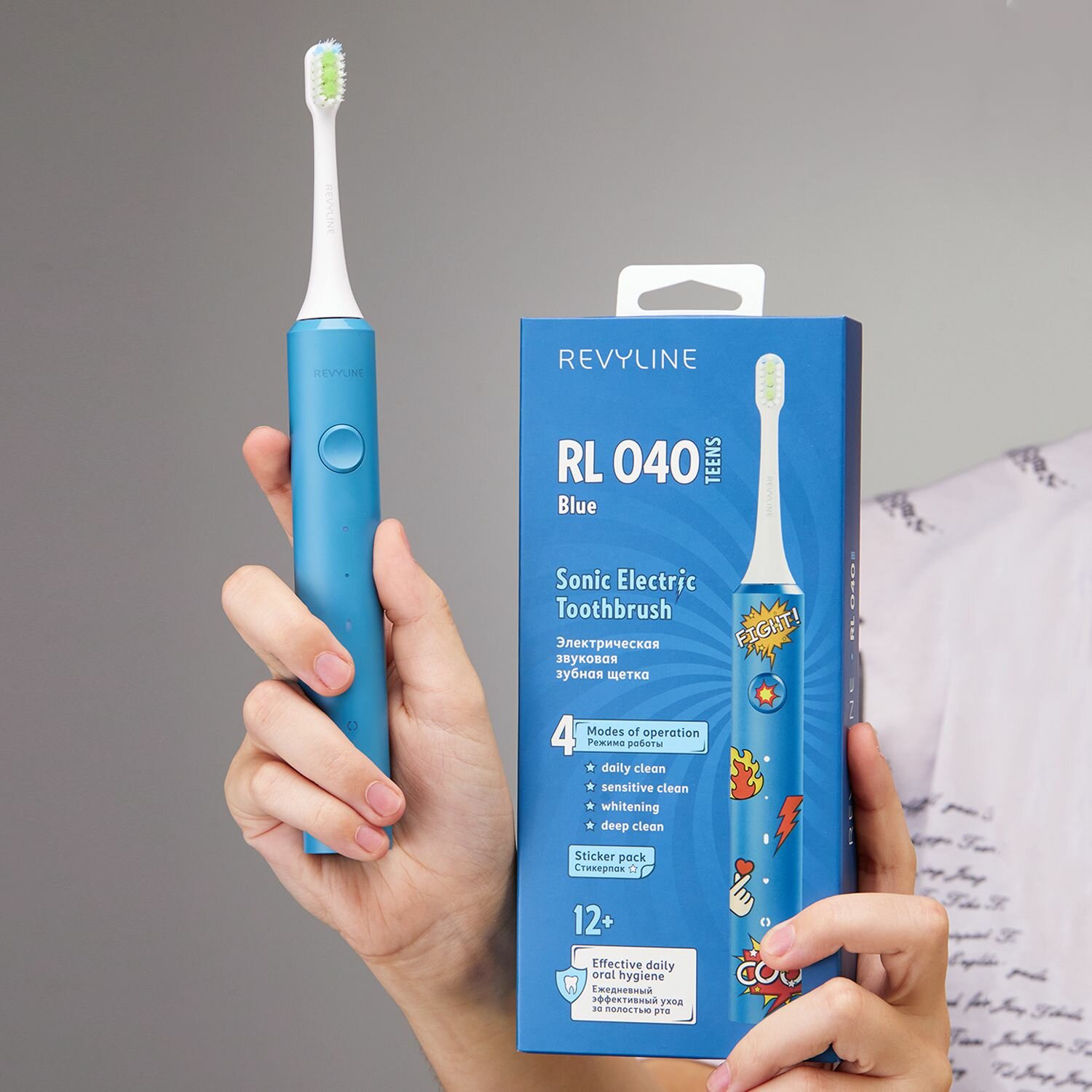 Электрическая звуковая щетка Revyline Teens RL 040, для детей, 12+, мягкая, голубая