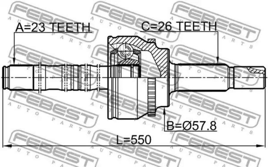 FEBEST 0114-ZZT251A48LH ШРУС наружный С валом 23X550X26 TOYOTA AVENSIS ADT25# AZT25# CDT250 ZZT25# 2003.01-2008.11 [EU]