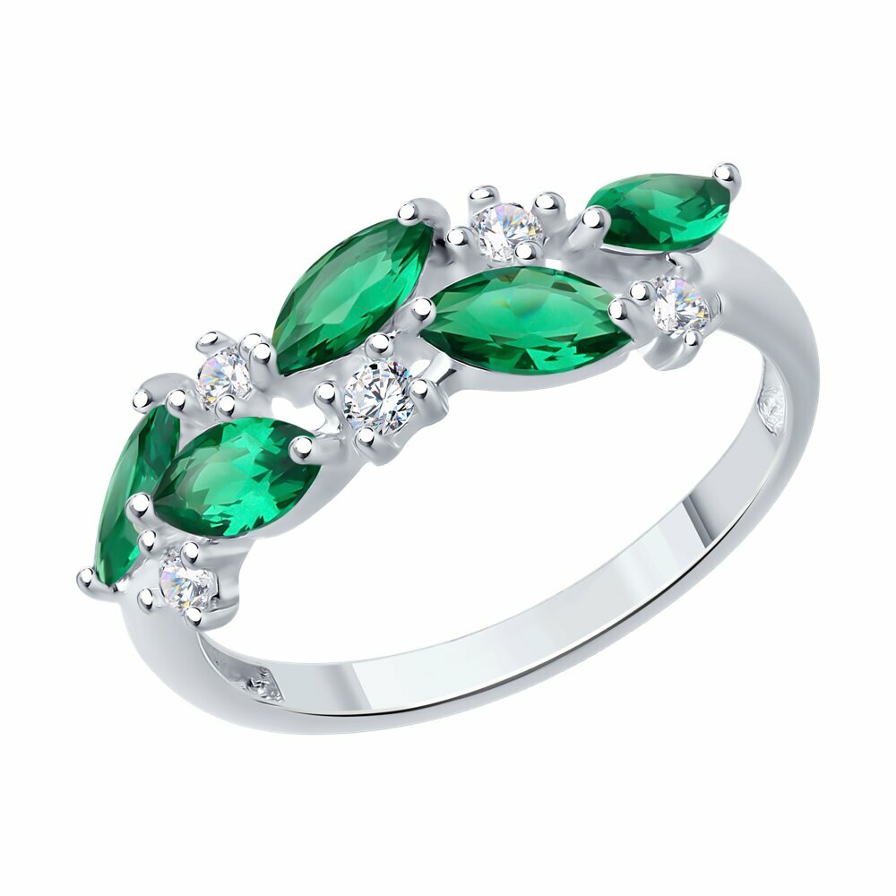 Кольцо, серебро, 925 проба, родирование, ситалл, фианит