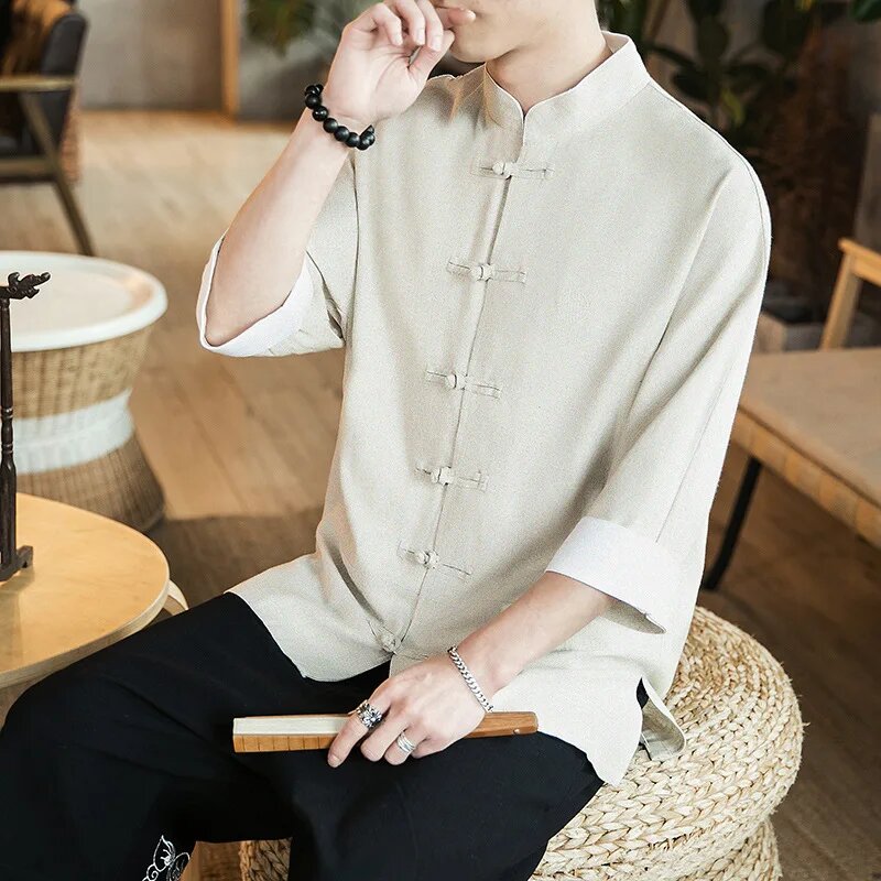 NIUNIUSHOW Хаори из хлопка для мужчин М, Бежевый, beige white