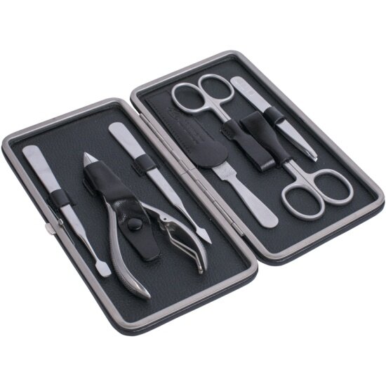 Маникюрный набор Erbe 9187ER, натур. кожа, цвет черный, 7 предметов