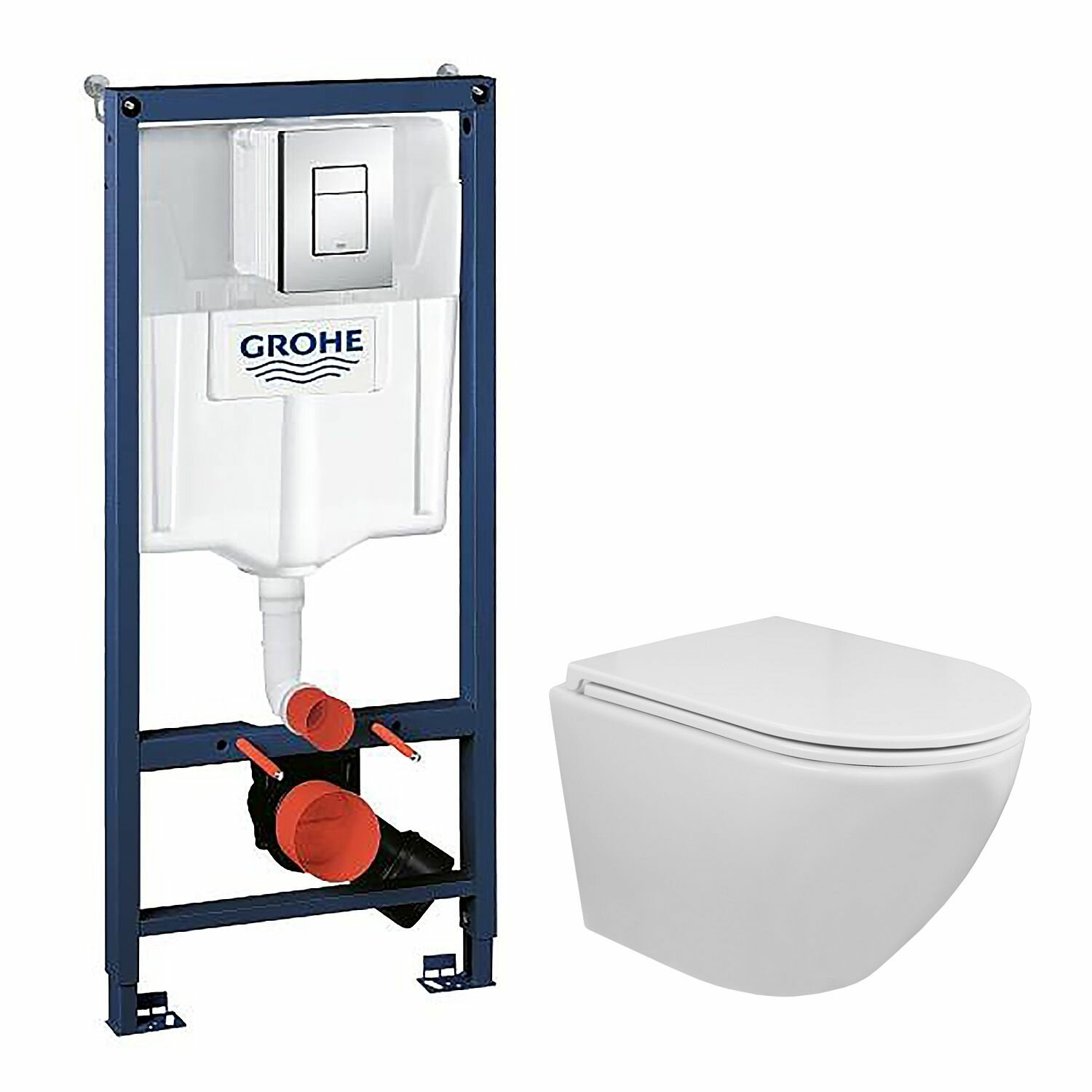 Инсталляция Grohe Rapid SL с клавишей смыва + подвесной унитаз Azario Grado c быстросъемным сиденьем микролифт (38772001+AZ-0046N)