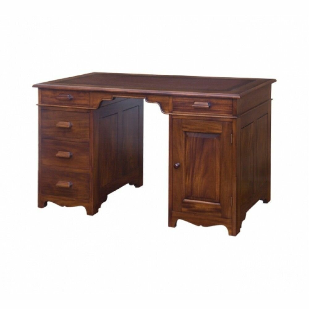 Стол письменный DOMKORLEONE из красного дерева (mahogany wood), с зелёной кожей, цвет орех NAA (светло-коричневый)