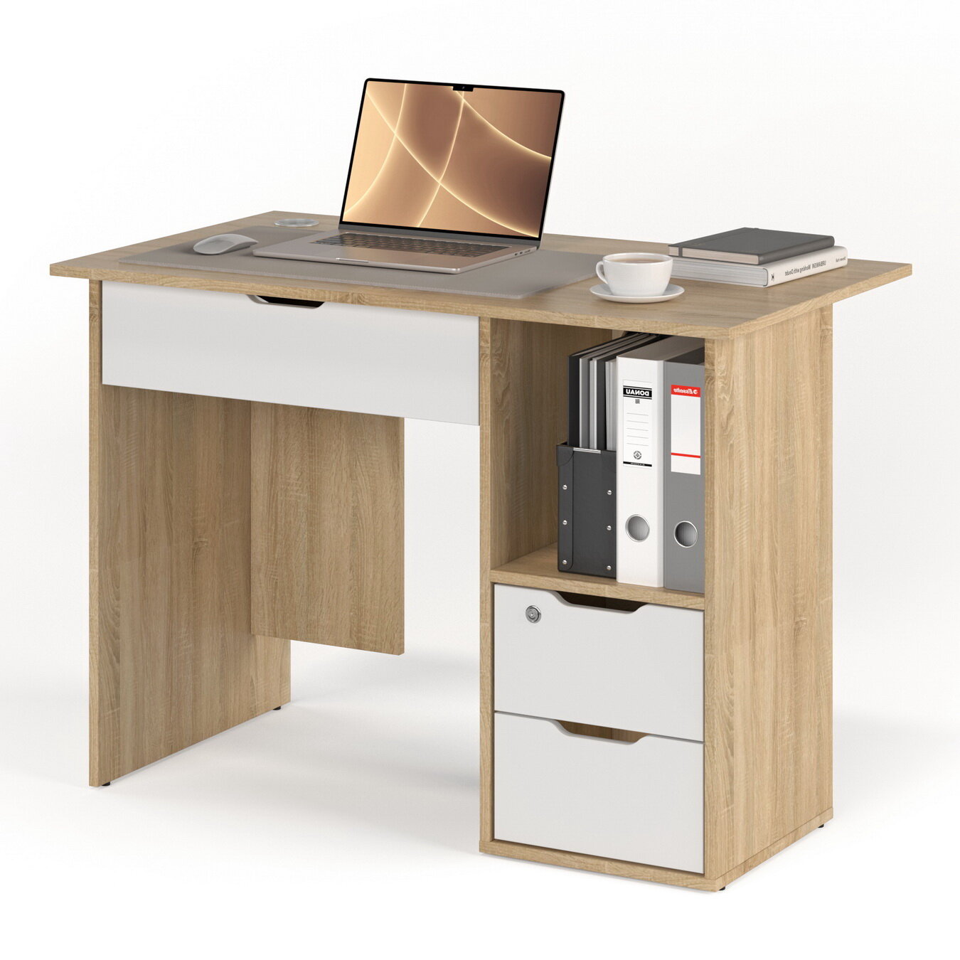 Стол письменный БАНГА-62-Я правый Дуб Сонома - Белый